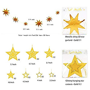 Decor365 Gold Twinkle Star Party Decoration Kit Metallic Glitter 3D Hanging Star Bunting Garland Twinkle Little Star Decor Nursery Kids Room Birthday Wedding Baby Shower Christmas Graduation Ramadan