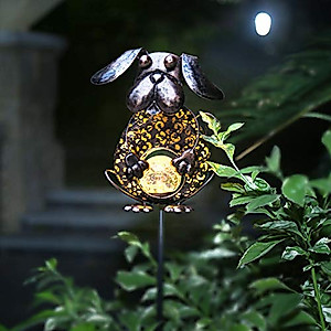 KAIXOXIN Garden Solar Lights Metal Dog Crackle Glass Globe Stake Lights,Waterproof Warm White LED Solar Path Lights (Dog-Bronze)