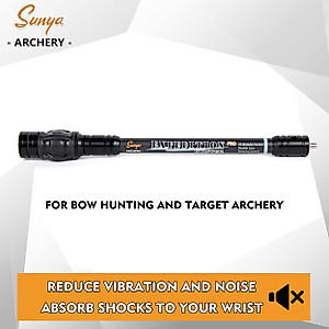 SUNYA Archery Bow Stabilizer for Compound Bow, Carbon Fiber Body Flexible Core with Damping System and Weights, Expedition Pro Series,Fit Bow Wrist Sling (Black Carbon, 10")
