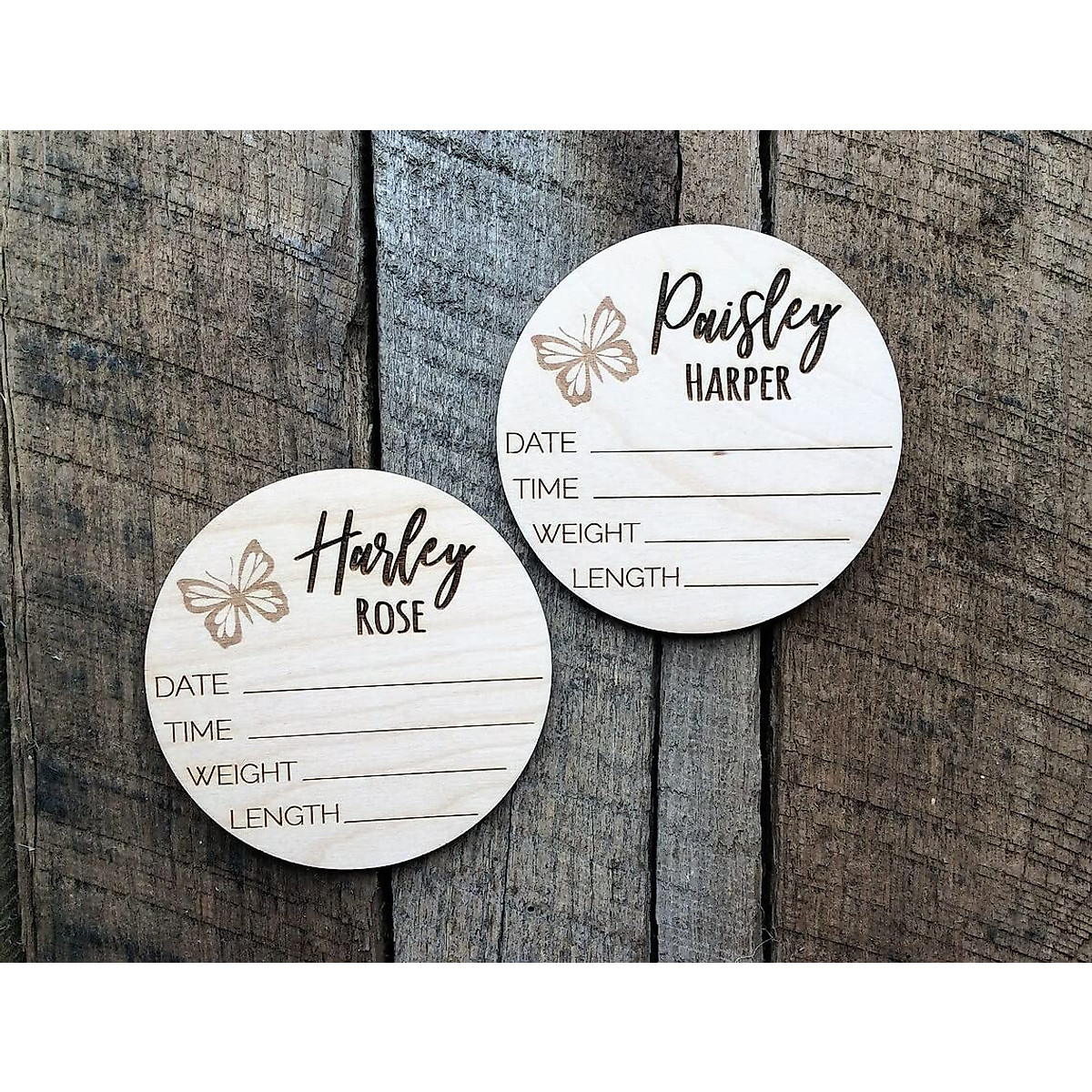 Personalized Wood Baby Name Announcement Sign, Newborn Birth Stats Photo Prop Sign, Butterfly Nursery Name Plaque (8 inches)