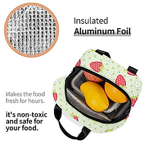 Strawberry Flower Kawaii Lunch Box Travel Bag Picnic Bags Insulated Durable Shopping Bag Back To School Reusable Waterproof Bags For Man Woman Girls Boys
