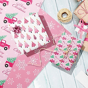 Pink Christmas Wrapping Paper Pink Santa Wrapping Paper 12 Sheets Pink Gift Wrapping Paper Christmas 20 x 26.8 Inch Pink Wrapping Paper Christmas Gift Wrap for Christmas DIY Gift Wrapping Paper