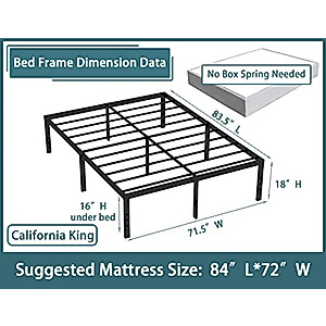 Rooflare California King Bed Frames 18 Inch Tall 9 Legs Max 3500lbs Heavy Duty Sturdy Metal Steel Cali King Size Platform No Box Spring Needed Black Easy to Assemble-Black