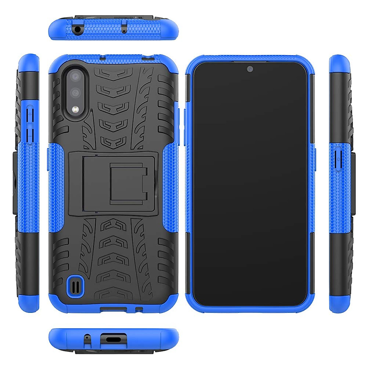 SKTGSLAMY Galaxy A01 Case, with HD Screen Protector, [Shockproof] Tough Rugged Dual Layer Protective Case Hybrid Kickstand Cover for Samsung Galaxy A01 (Blue)