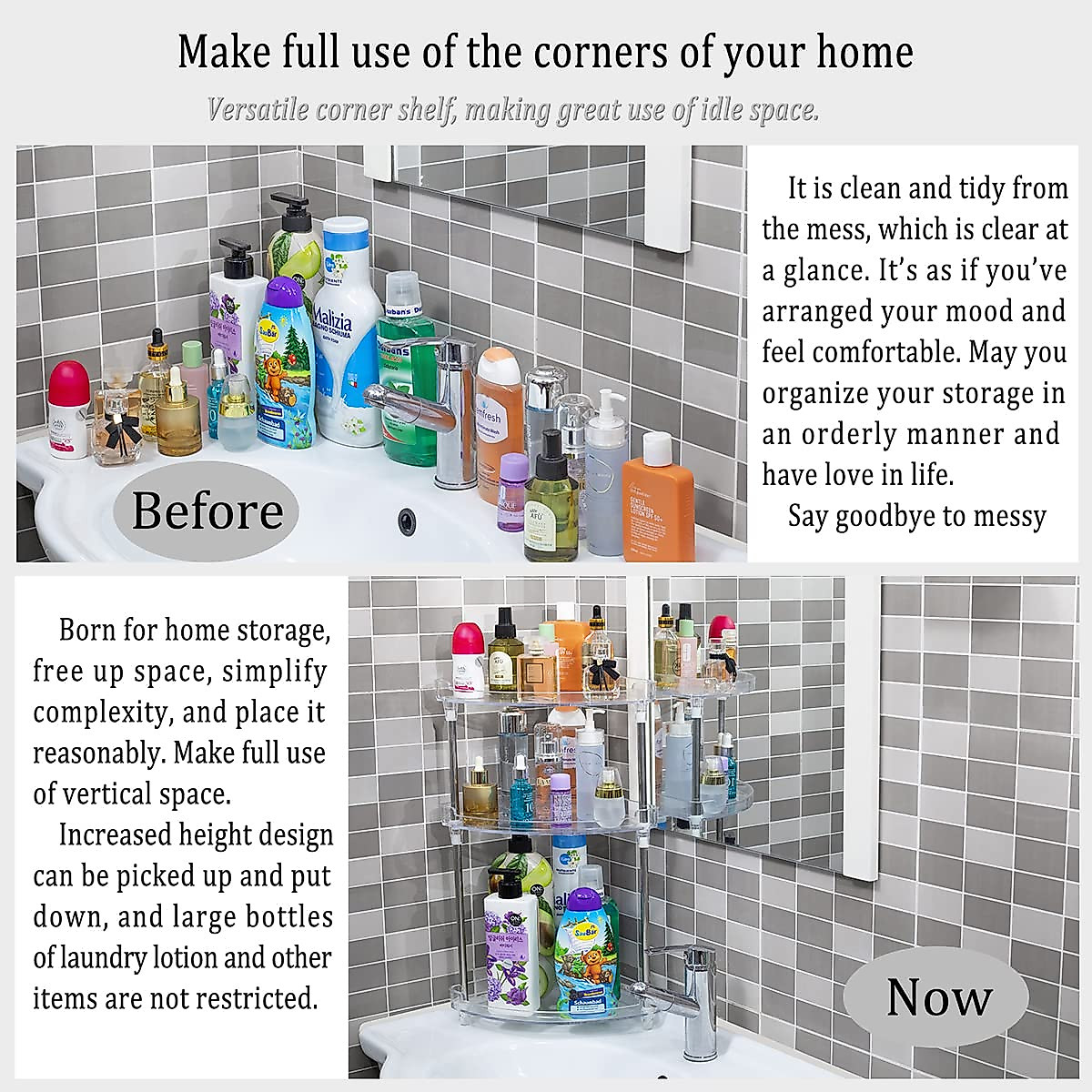 Argox Bathroom Organizer Countertop, Bathroom Finishing Countertop, Countertop Storage, Counter Storage, Storage Under The Sink,Transparent Bathroom Shelf