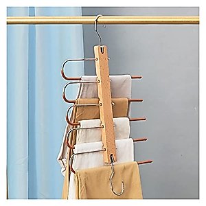 IULJH 5 Layers Clothes Wood Hangers Multifunctional Pants Rack Bedroom Closet Shelves Jeans Non Slip Wardrobe Organizer Space Saving