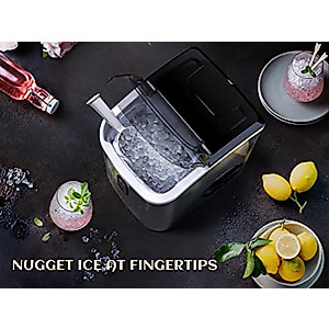 ecozy Nugget Ice Maker Countertop - Chewable Pellet Ice Cubes, 33 lbs Daily Output, Stainless Steel Housing, Self-Cleaning Ice Machine with Ice Bags for Parties, Kitchen, Bar, Office, Silver