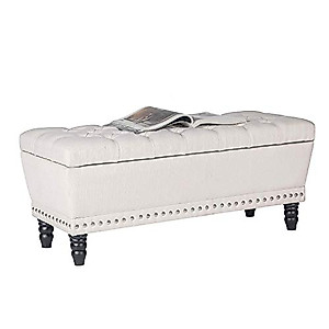 Homebeez Storage Ottoman Bench Tufted Foot Rest Stool with Nailhead Trim (Beige)