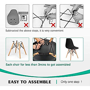 Furniwell Pre Assembled Modern Style Dining Chair Mid Century Modern DSW Chairs, Indoor Plastic Shell Lounge Plastic Chairs Side Chairs Set of 4 (Black)