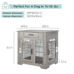 IDEALHOUSE 32 Inch Furniture Style Dog Crates – Chew-Proof Indoor Casual Home Wooden Pet Crate, Indoor Pet Crate Side Table, Wood Look Dog Kennel End Table with Drawer, Grey
