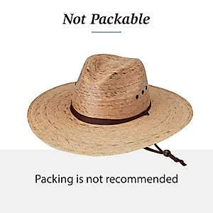 Wallaroo Hat Company Men’s Baja Fedora – Natural Wide Brim Straw Hat with Chin Strap and UPF 50+ Sun Protection – Sun-Smart Straw Hat for Gardening, Travel and Casual Outings (Medium/Large, Camel)