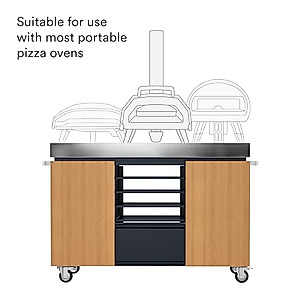 Everdure Pizza Oven Station - Preparation Cart with Stainless Steel Countertop, Four Slide Out Shelves, On Wheels for Portability