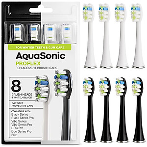 AquaSonic Duo PRO 8-Pack Replacement Brush Heads - Upgraded Proflex Brush Heads for Improved Plaque Removal - Genuine AquaSonic