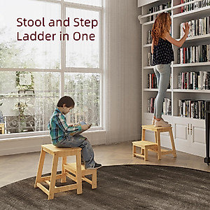 BEKVEM Bamboo Folding Step Stool with Sturdy Structure and Wide Stepping Surface for Safety, Multi-Purpose Foldable Step Stool, Step Ladder for Bathroom,Bedroom,Kitchen Step Stools for Adults 350 lbs