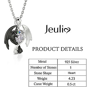 Jeulia Dragon Necklace Sterling Silver: Heart Cut Couple Pendant Necklace Diamond Jewelry for Women Christmas Charm Gift with Box (White)