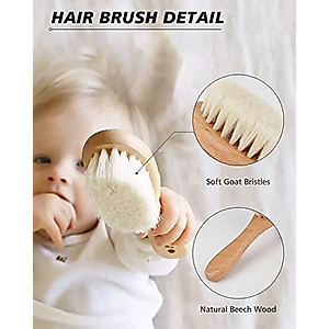 Baby Hair Brush, 2 Pcs Baby Hair Brush with Wooden Handle, Natural Soft Goat Bristles Cradle Cap Brush for Newborns & Toddlers