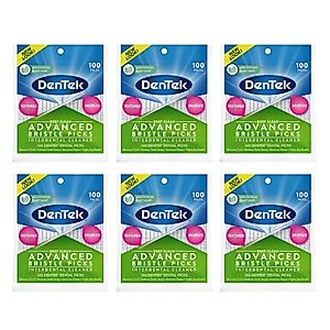 DenTek Deep Clean Bristle Picks, Removes Food & Plaque, 100 Count, (Pack of 6)