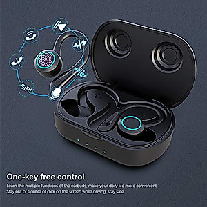 APEKX True Wireless Headphones, Update 5.1 Auto Pairing Touch Control HiFi Stereo Sound in-Ear Earphones Binaural Call Headset with Built-in Mic and Charging Case for Sports Running Black