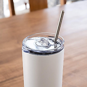 SKINNY TUMBLERS (4 pack) 20oz Stainless Steel Double Wall Insulated Tumblers with Lids and Straws | Skinny Travel Mug, Straw Cleaner INCLUDED! Reusable Cup With Straw | Vinyl DIY Gifts (Matte White)