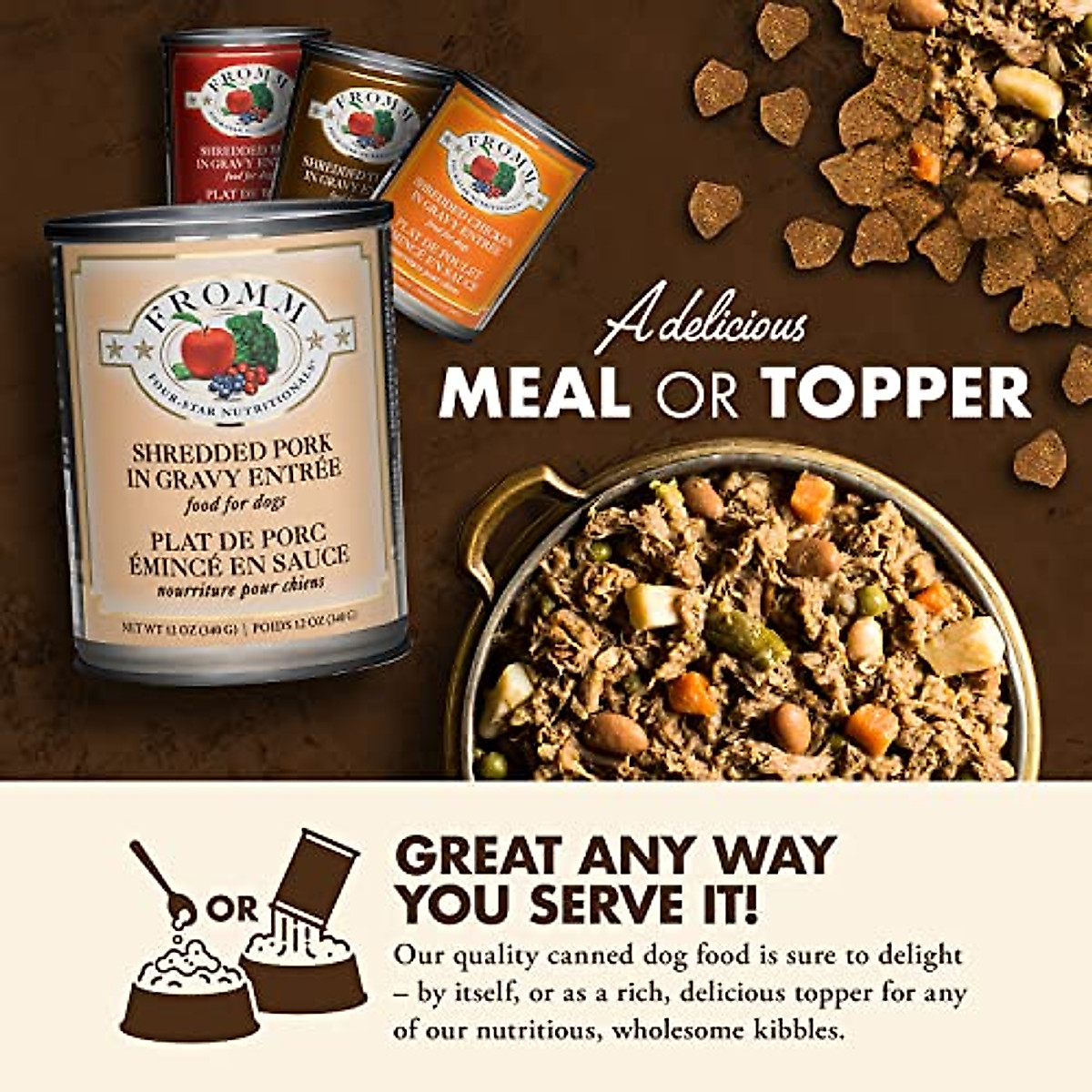 Fromm Four-Star Nutritionals Shredded Pork in Gravy Entrée Dog Food - Premium Wet Dog Food - Pork Recipe - Case of (12) 12 oz Cans