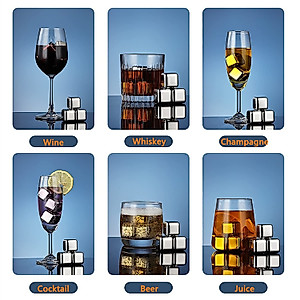 12 Pack Whiskey Stones Gift Set for Men, Das TooKii Stainless Steel Ice Cubes Chilling Stones Reusable, High Cooling Rocks Metal Ice Cube for Drinks Beverage Wine with Ice Tongs & Freezer Storage Box