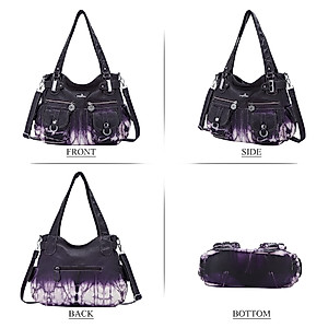 Angelkiss Women's Designer Handbag Large Double Zipper Multi Pocket Washed, Purple-z