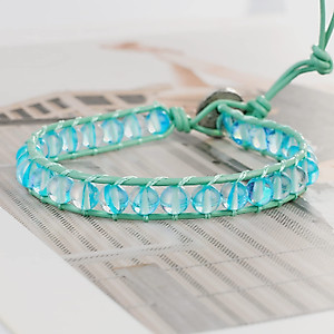 KELITCH Single Wrap Bracelets Flash Crystal Beaded Bracelets Strands Bracelets Women Bangles Cuff Jewelry (Green 11C)