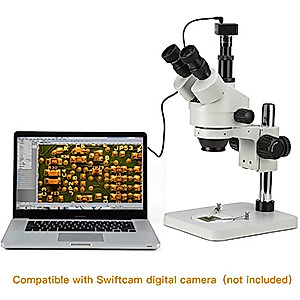 SWIFT Professional Trinocular Stereo Zoom Microscope,WF10X Eyepieces,3.5X-90X,0.7X-4.5X Zoom Objective,56-Bulb LED Ring Light, 0.5X 2.0X Barlow Lenses,Large Pillar-Style Table Stand