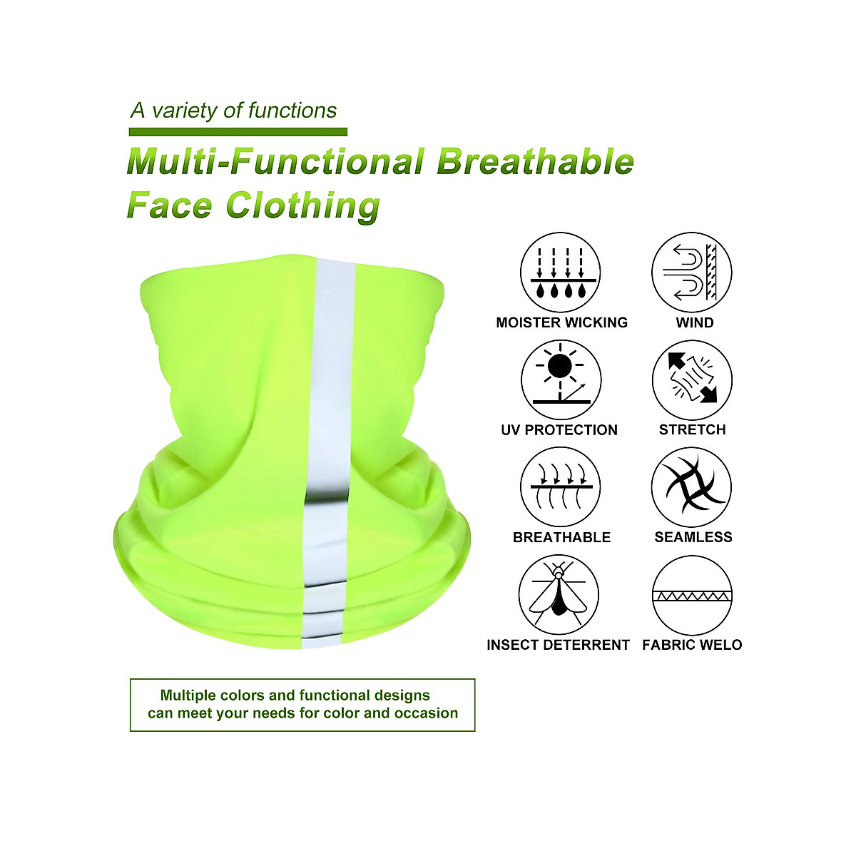 12 Pieces Balaclava Face Mask Headbands Colorful Headwear Scarf UV Protection Neck Gaiter with Reflective Tape for Women Men Outdoor Sports