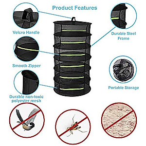 Herb Drying Rack Hanging 6 Layer Collapsible Drying Rack Mesh Drying Net with Zipper, 2ft Drying Rack with Garden Gloves, Hook, for Drying Seeds, Herb, Bud, Grass, Hydroponic Plants 24" D x 47" H