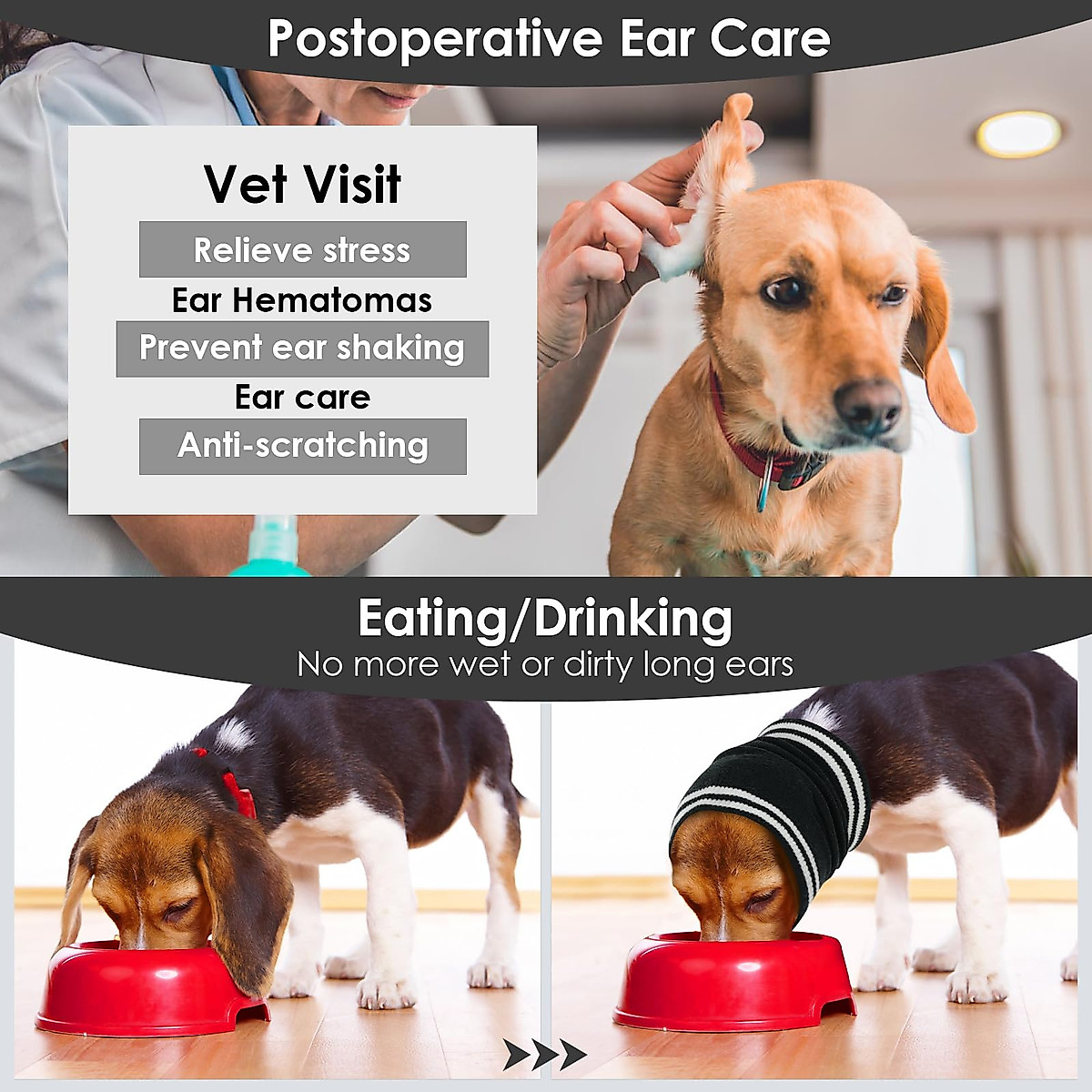 IECOii Ear Covers for Dogs,Dog Head Warp Anxiety Relief Dog Hematoma Ear Wrap for Noise,Warm Pet Ear Protector,Dog Ear Cover Noise Protection-Vacuum Cleaner,Calming Snoods for Dogs Large,Black-L