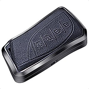 SK CUSTOM Black Leather and Aluminum Frame Smart Key Case Cover Compatible Lexus ES350 ES300h UX200 LS500 LS500H LC500 LC500h 4 Button Keyless Car Remote Accessory