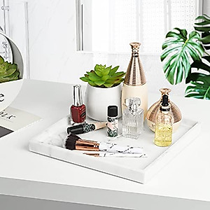 JURUIYUAN Dressing Table Tray Decoration Cosmetic Storage Box Square Resin and Natural Crystal Sand Synthetic one-Piece Imitation Marble 100 Handmade Bathroom Tray (白色)