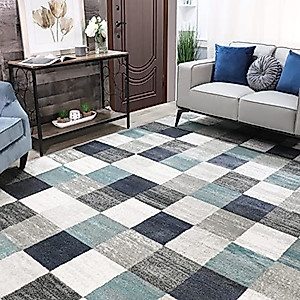 Superior Indoor Area Rug, Neutral Modern Geometric Home Decor For Living Room, Dining, Kitchen, Bedroom, Office, Nursery, Woven Rugs, Jute Backing, Rockaway Collection, 9' x 12', Majolica Blue