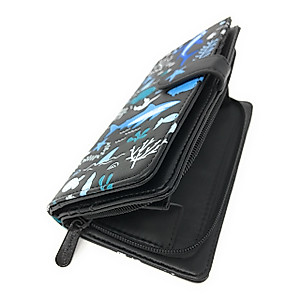 Shag Wear Shark Pattern Large Beach Wallet for Women and Teen Girls Vegan Faux Leather Black 7"