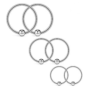 Ruifan 18G 8mm 10mm 12mm Nose Hoop Lip Eyebrow Tongue Helix Tragus Cartilage Septum Piercing Ring 6PCS - Silver
