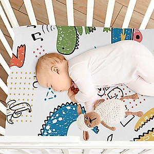 Music Dinosaur Baby Crib Sheets Soft Toddler Bed Sheets Breathable Mattress Cover Playard Sheet for Crib Mattress Unisex Newborn Boy, 39 * 27 * 5in