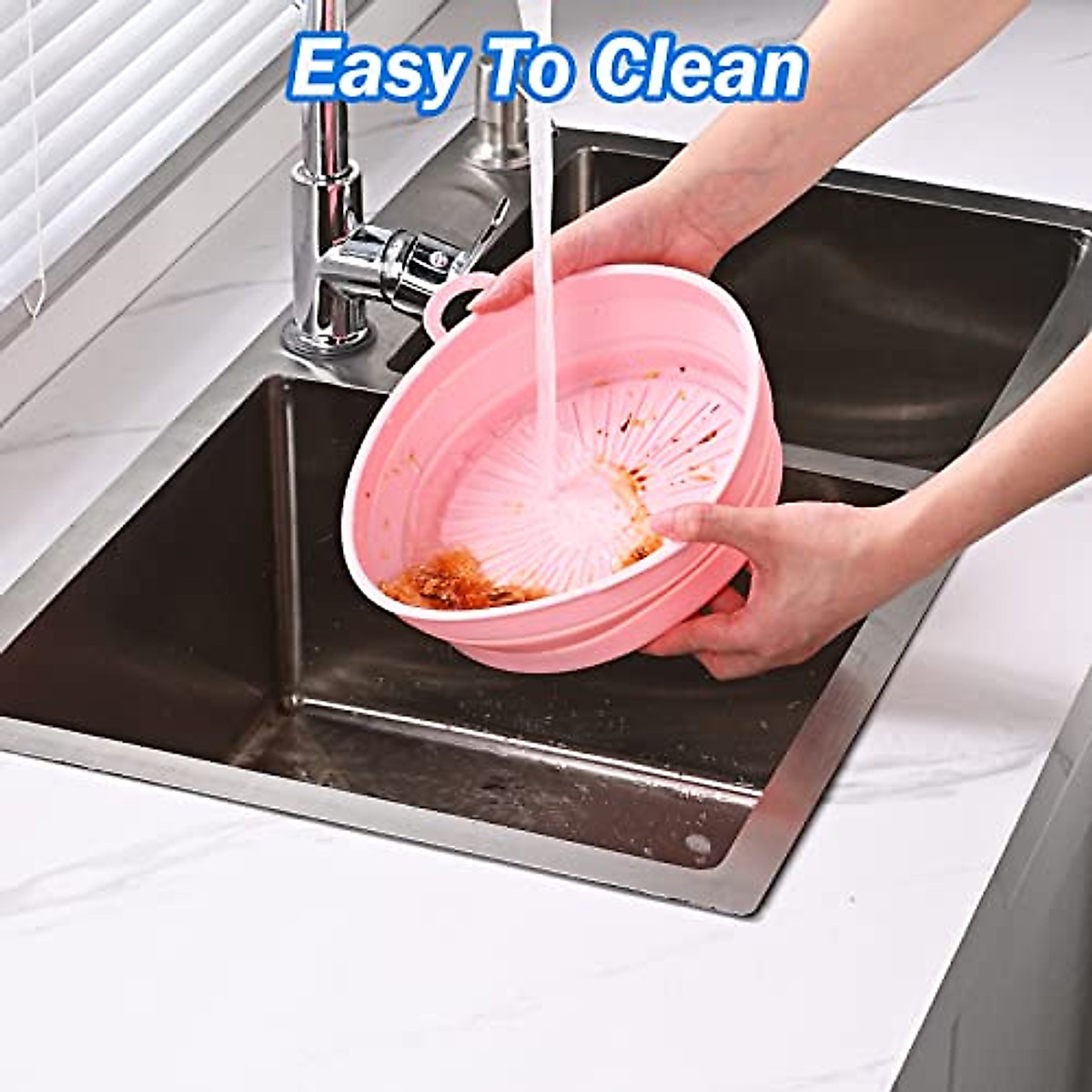 Foldable Air Fryer Silicone Pot, Air Fryer Silicone Liners Food Safe Non Stick Air Fryer Basket Oven Accessories, Reusable Replacement of Flammable Parchment Liner Paper Fits 5 Qt or Bigger Air Fryer