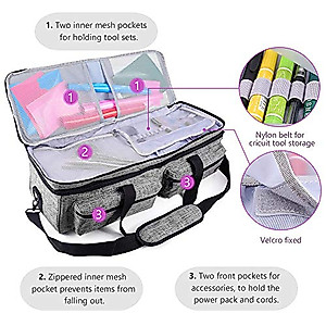 Suteck Double-Layer Carrying Bag for Cricut Explore Air (Air2), Tote Bag Compatible with Cricut Maker, Silhouette Cameo 3, Gray