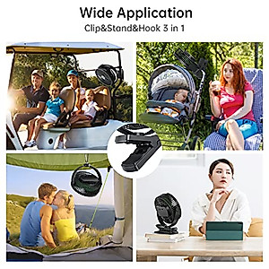 10000 mAh 8.5 Inch Clip-on Fan, Rechargeable Battery Operated Portable Fan with 4 Speeds, Quiet, USB Camping Fan with Hook, for Golf Cart, Treadmill, Lasts 40hrs, Baby Stroller, Office Desk Fan