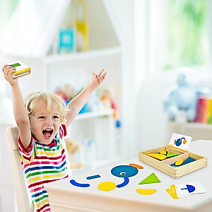 LiKee Wooden Pattern Blocks (37 Blocks& 50 Cards) (Third Edition)