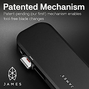 JAMES° The Palmer Utility Knife, Anodized Aluminum Handles, Buttery Smooth Action, Refined Tool Free Blade Changes, Black Grip