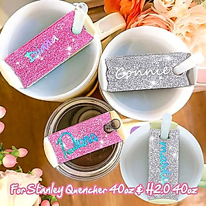 AIERSA Name Plate or Stanley Cup Lid 40oz Tumbler with Handle, 6pcs Pink, 6Pcs Silver