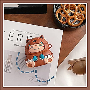 Husky-Cat Superhero Earphone Case Soft Rubber Silicone Wireless Charging Cover Protective Skin for AirPods Pro，Lovey Animal Character Surface Headphone Case (Bear)