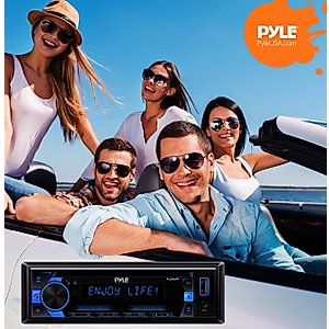 Pyle MP3 Stereo Receiver Power Amplifier, AM/FM/MP3/AUX Stereo Receiver, USB Flash Readers, Single DIN, 30 Preset Memory Stations, LCD Display with Remote Control, RGB Button