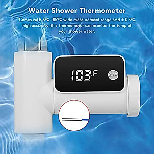 Shower Thermometer Bath Water Temperature Meter Tester LED Display G1/2 Read Thermometers for Home Bathroom Kitchen 5℃ to 85℃ (White)