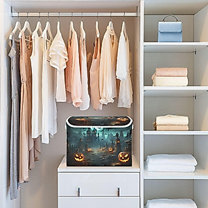 YETTASBIN Halloween Pumpkin Storage Basket with Lid and Handles, Large Collapsible Fabric Storage Bins Sturdy Storage Organizer for Shelves, Closet, Bedroom, School, Office, Home Decor