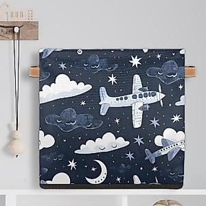 Tablerazzi Aircraft Cube Storage Bin, 13 Inch Collapsible Fabric Storage Cube Bin, Flying Airplane Navy Blue Foldable Cube Baskets for Shelf, Closet, Organizer