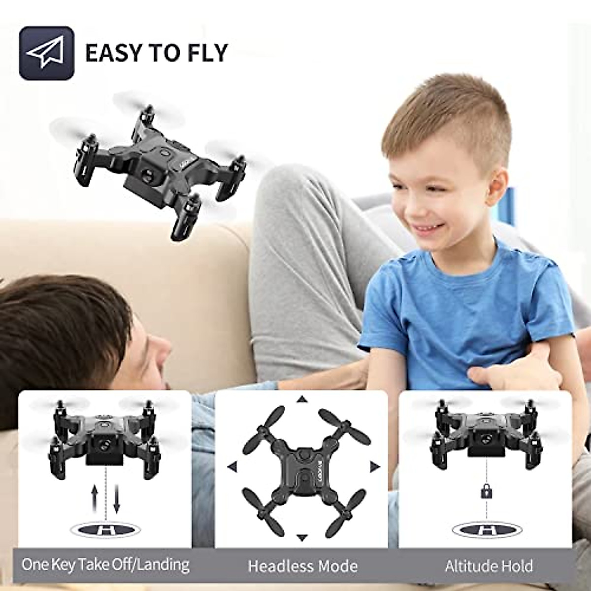 4DV2 Foldable Mini Drone with 720P Camera for Kids,2.4G FPV Video camera,Nano Portable Pocket RC Quadcopter Toys,3D Flip,Altitude Hold,Headless Mode,Trajectory Flight,3D Flips,3 Battery