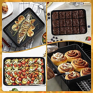 TeamFar Lasagna Pan, 9.4 x 7 x 2 Inch Stainless Steel Deep Baking Roasting Brownie Pan for Toaster Oven, Black Non-Stick Coating Rectangle Cake Pan, Healthy & Durable, Smooth Surface & Easy Clean